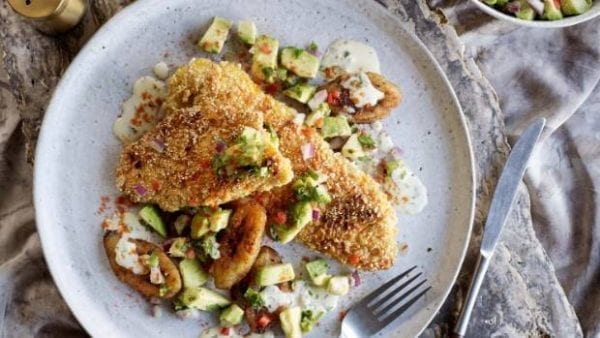Almond crusted tarakihi with lime sauce & banana - Egmont Seafoods